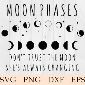 Moon Phase Svg, Svg Moon Phases, Stages of the Moon Svg, Stars and Moon ...