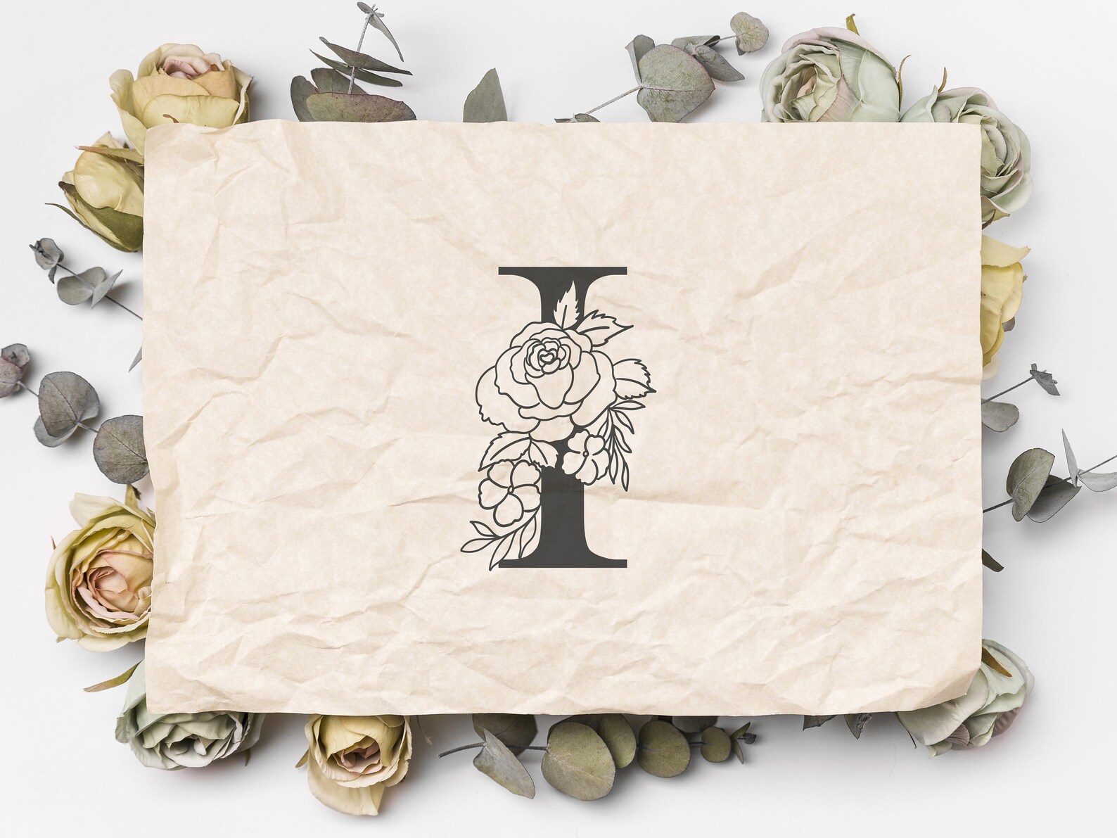 Botanical Alphabet svg Floral Letter I svg Floral Alphabet I | Etsy