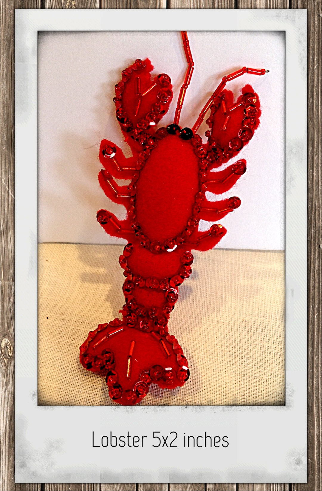Lobster Felt Ornament Hand Sewn Beaded and Sequined Beach Decor ...