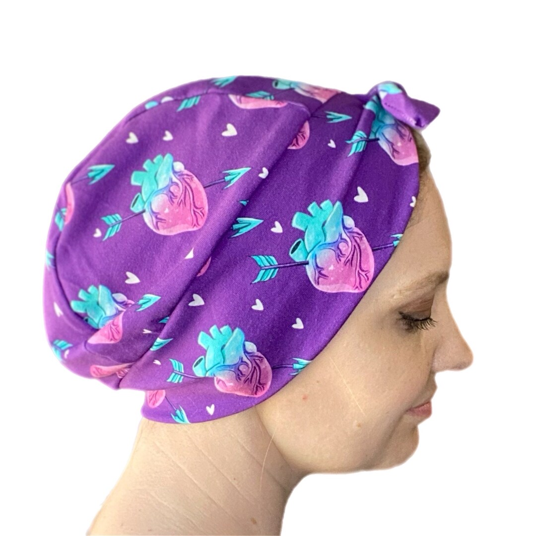 Multi-way Bow Stretchy Scrub Cap, Heart Bow Tie Scrub Cardiac Nurse Hat ...