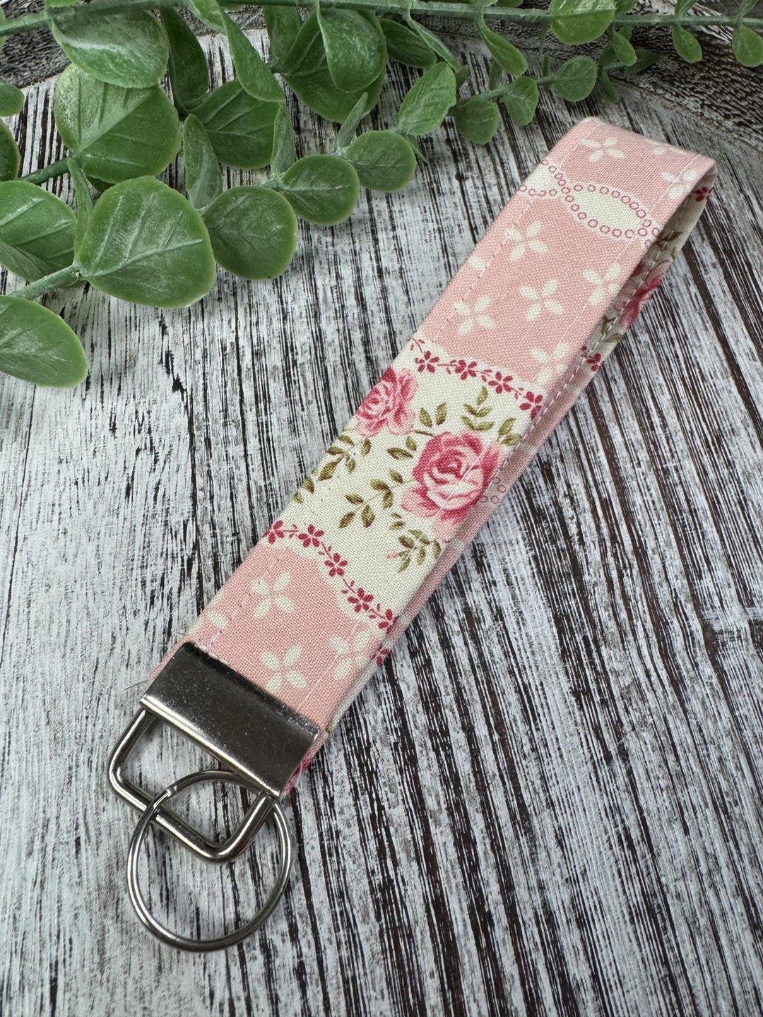 Pink Rose Keychain Wristlet, Pink Floral Keychain, Cute Keychain ...
