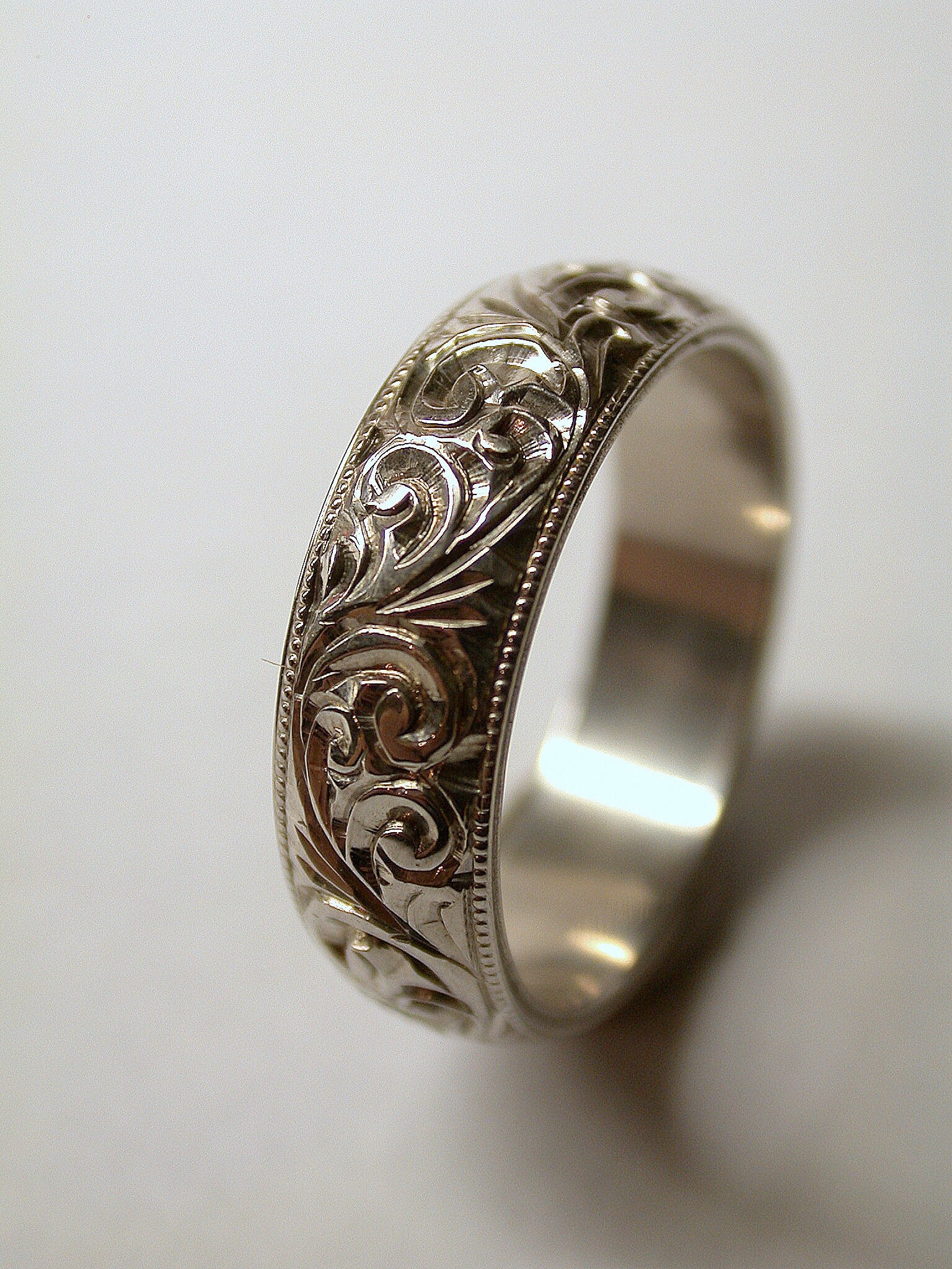 Wedding Hand Engraved Scroll Grain 6 Mm Silver Court Ring - Etsy UK