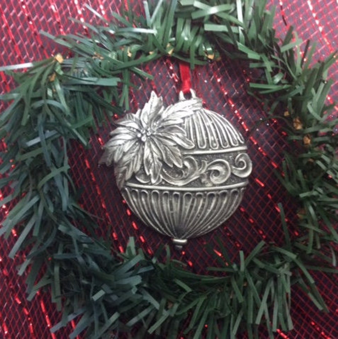 Christmas Ball Pewter Ornament - Poinsettia Ornament - Pewter Ornaments ...