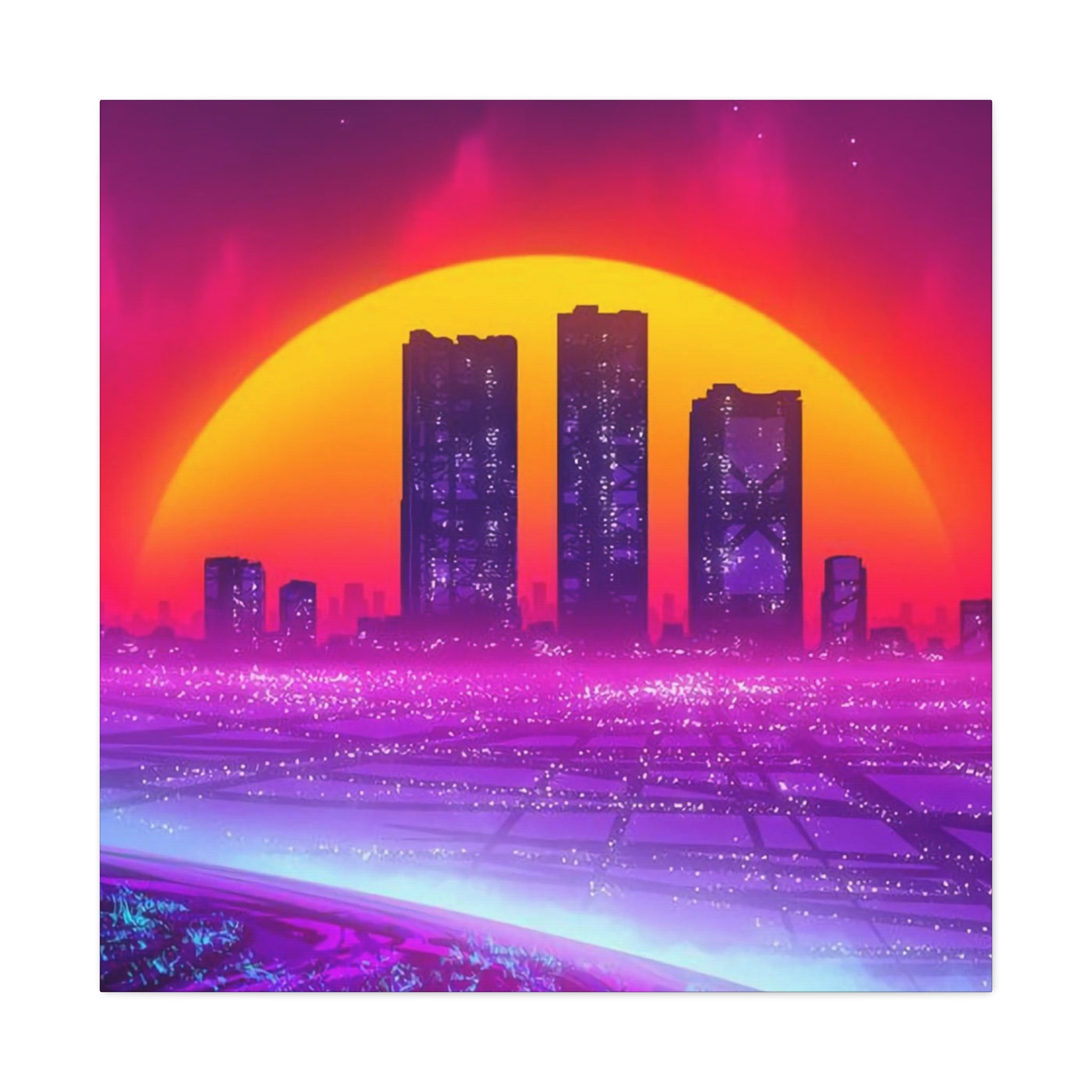 Retro Vaporwave Sunset City Cyberpunk Canvas Home Game Room Decor - Etsy