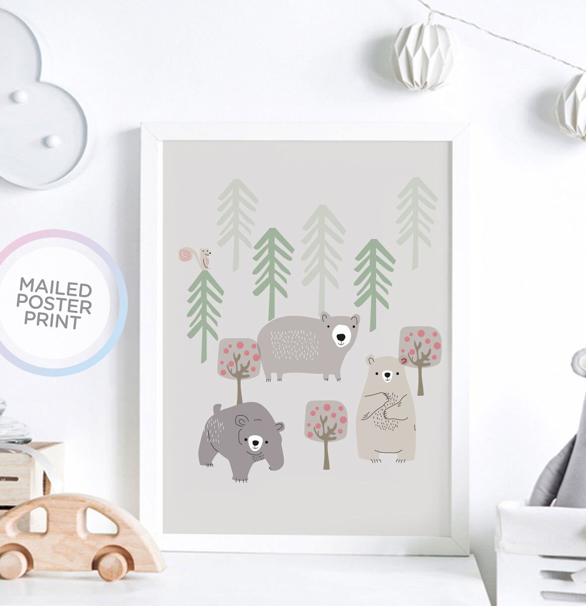 Bears in the Pine Forest Baby Room Animal Poster, Nursery Poster, Baby ...