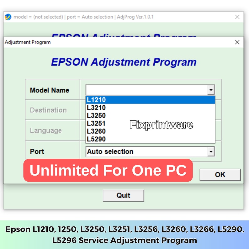 Epson L1210, L1250, L3210, L3211, L3250, L3251, L3256, L3260, L3266 ...