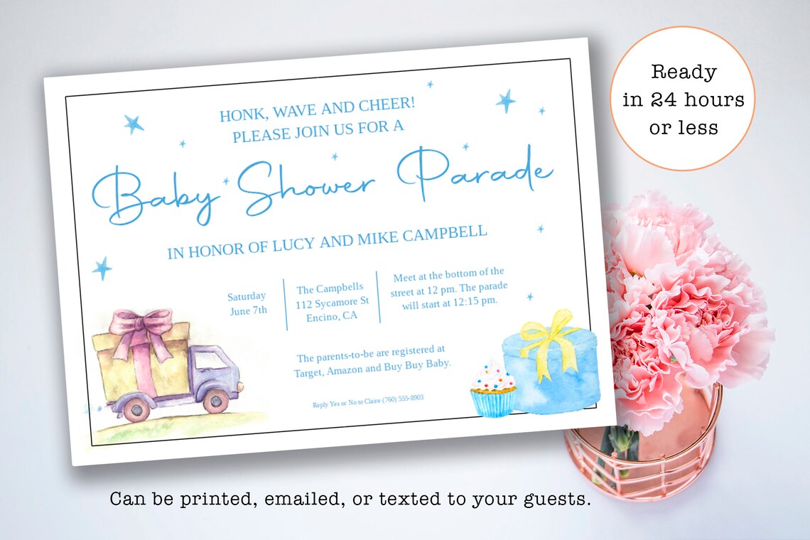 Drive by Baby Shower Parade Invitation, Quarantine Baby Shower ...