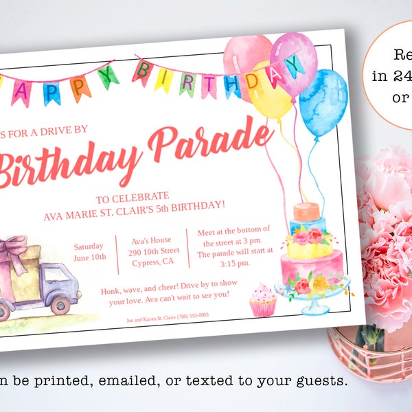 Drive by Birthday Parade Invitation - Etsy