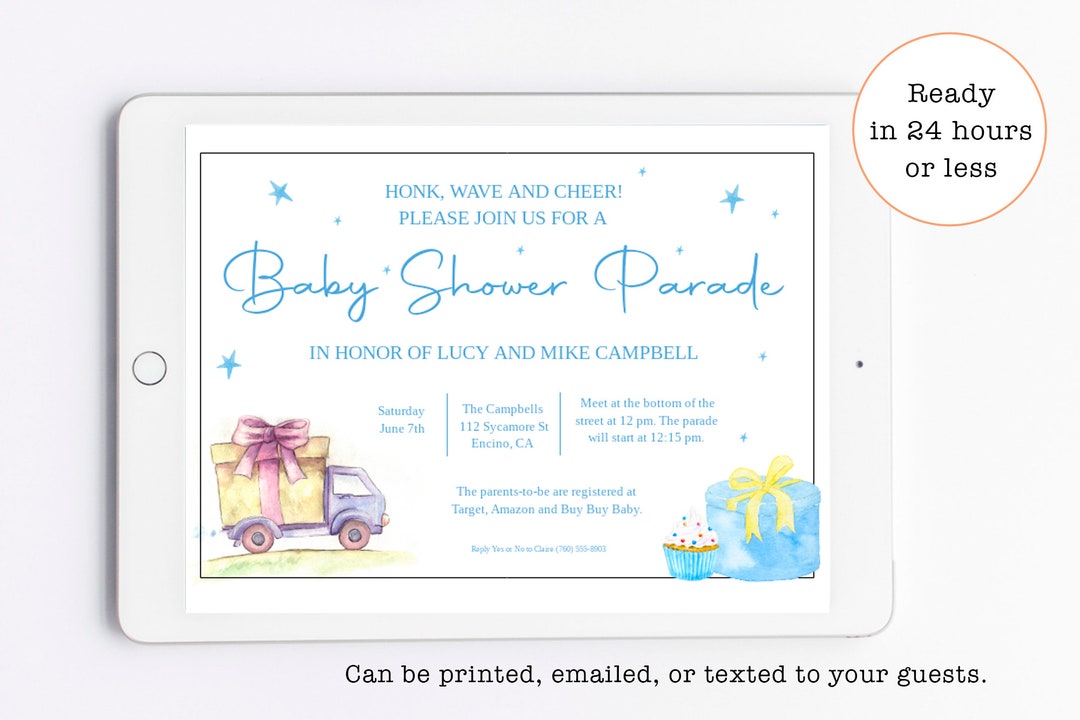 Drive by Baby Shower Parade Invitation, Quarantine Baby Shower ...