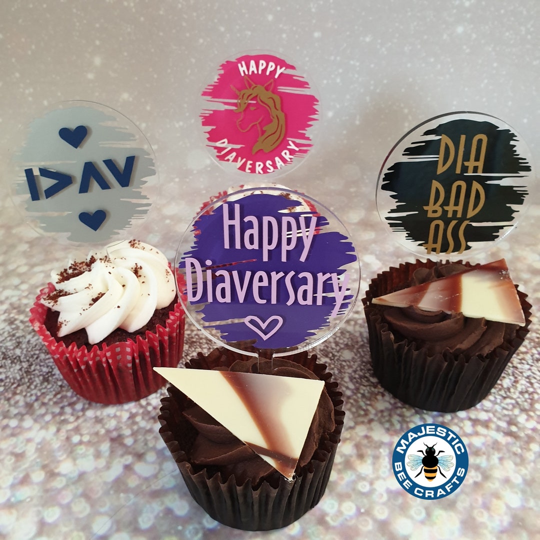 Happy Diaversary Acrylic Cupcake Toppers (various Designs) | Diaversary ...