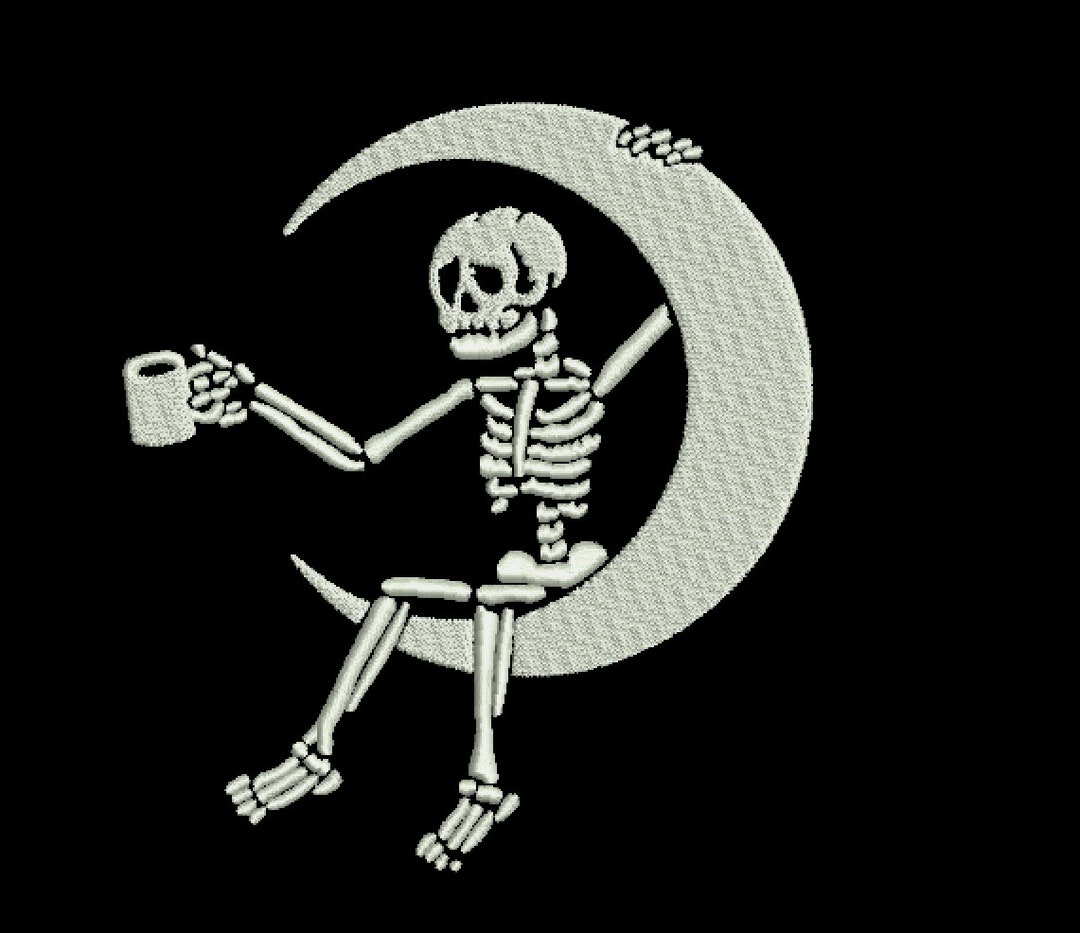 Skeleton on Moon Embroidery File - Etsy