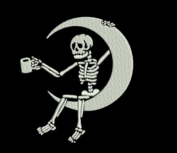 Skeleton on Moon Embroidery File | Etsy