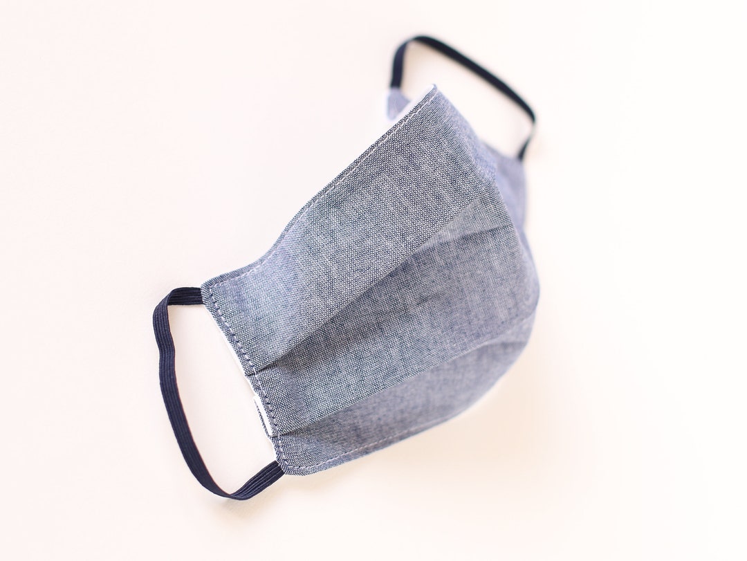 Reusable Washable 100% Cotton Face Mask - Dark Blue Chambray Cotton ...