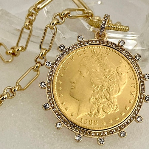 Gold Coin Necklace-multi Link Chain Necklace-reproduction - Etsy