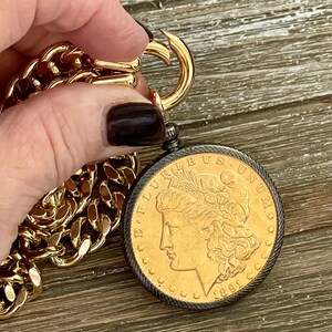 Gold Miami Cuban Chain Necklace-gold Reproduction Morgan Dollar Coin ...