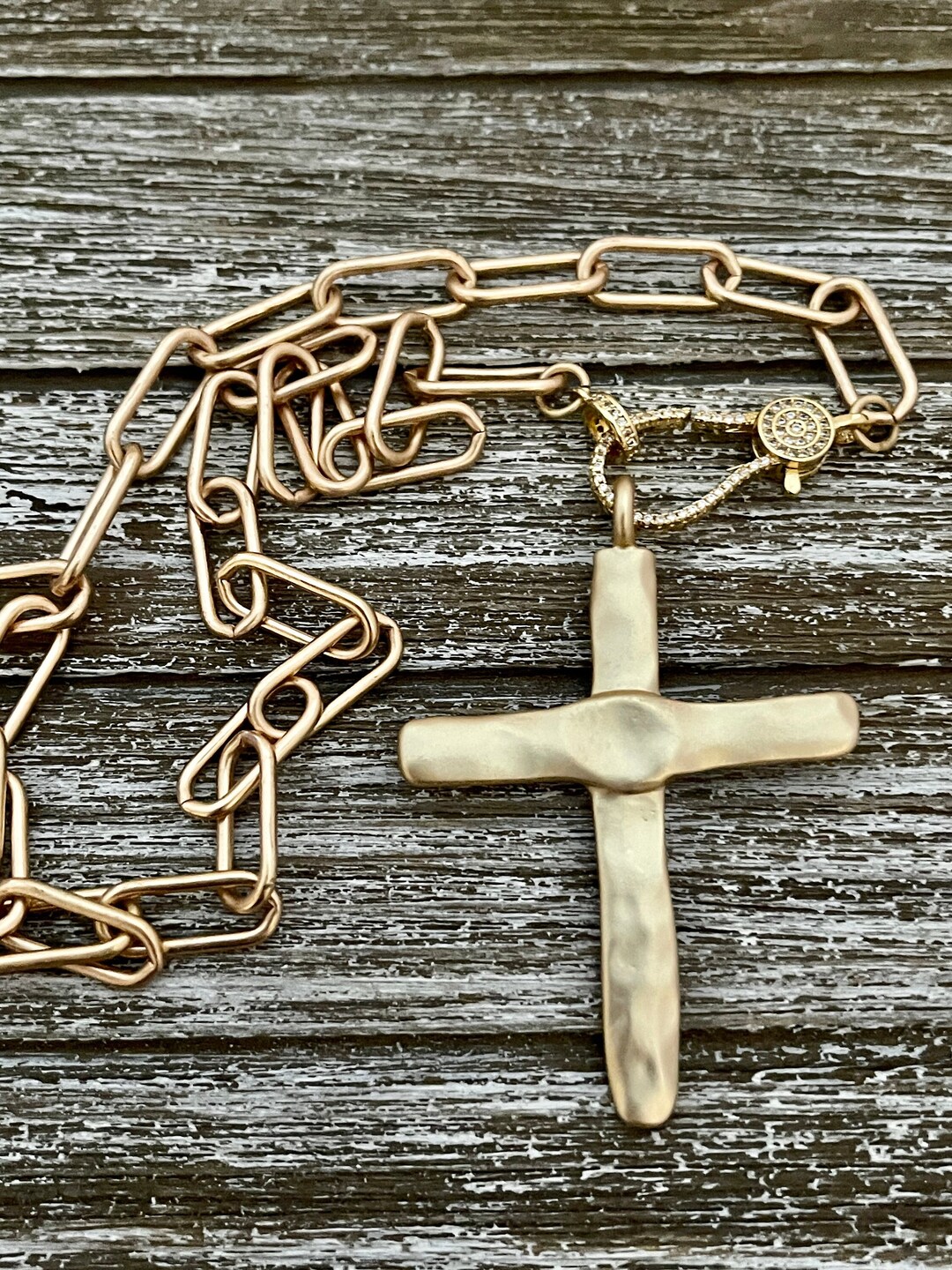 Matte Gold Cross Necklace,micro Pave Carabiner Clasp,matte Gold ...