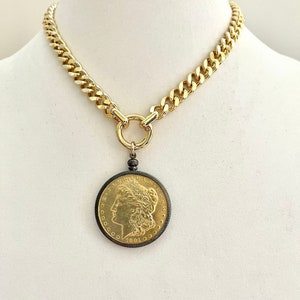 Gold Miami Cuban Chain Necklace-gold Reproduction Morgan Dollar Coin ...
