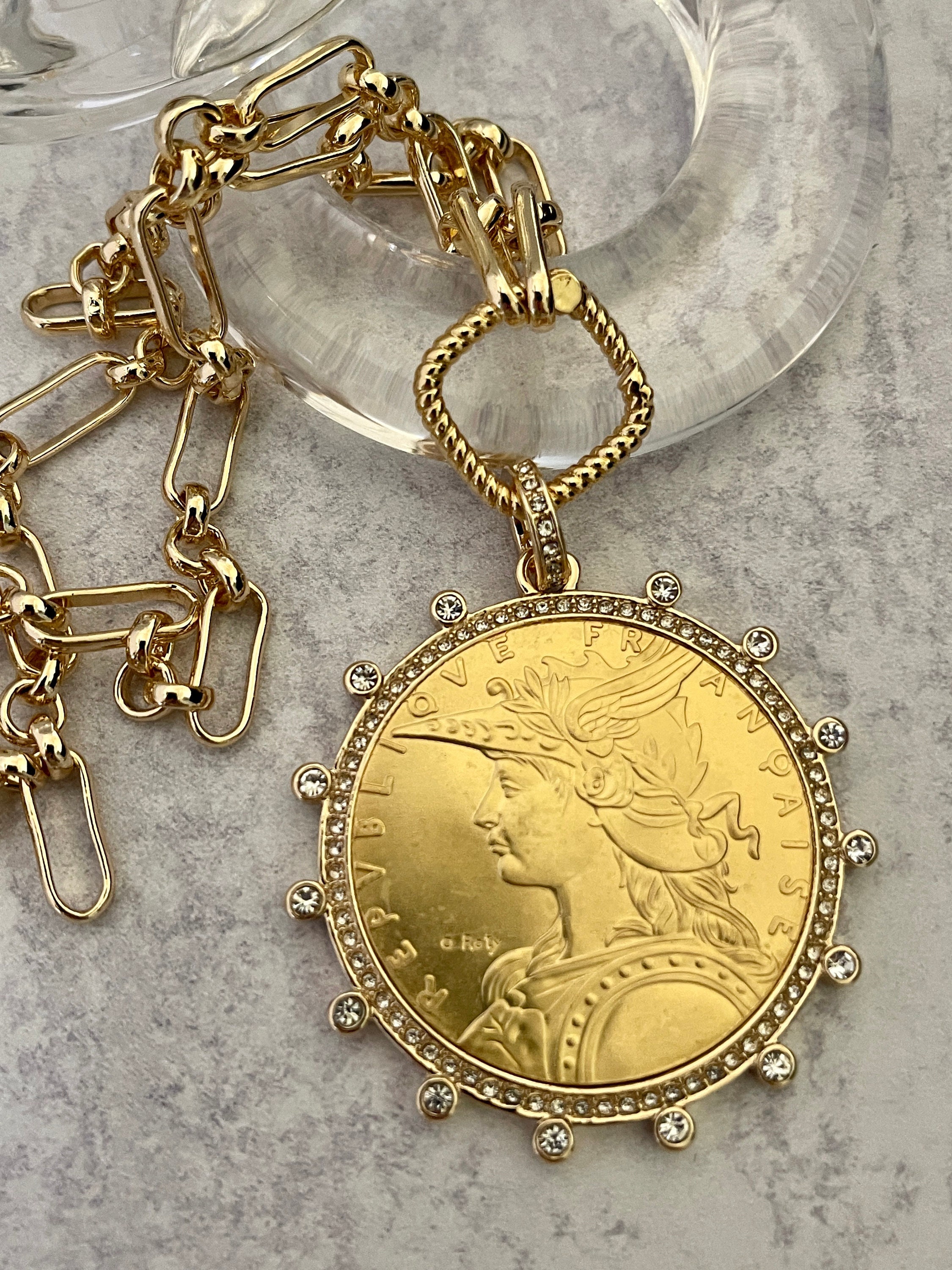 Gold Coin Necklace-multi Link Chain Necklace-reproduction - Etsy