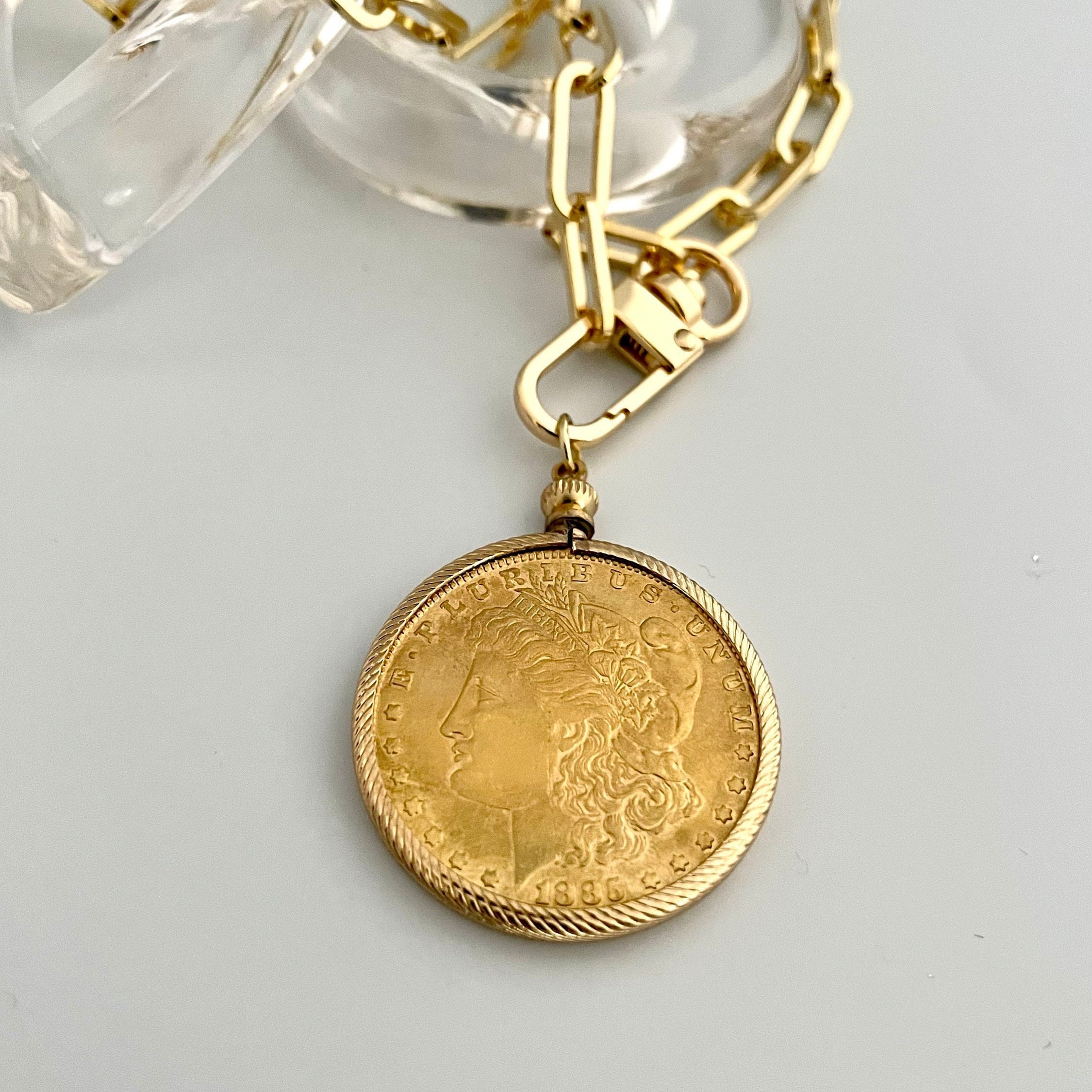 Gold Coin Pendant-paperclip Chain Necklace-shiny Gold Coin-reproduction ...