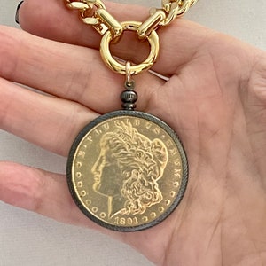 Gold Miami Cuban Chain Necklace-gold Reproduction Morgan Dollar Coin ...