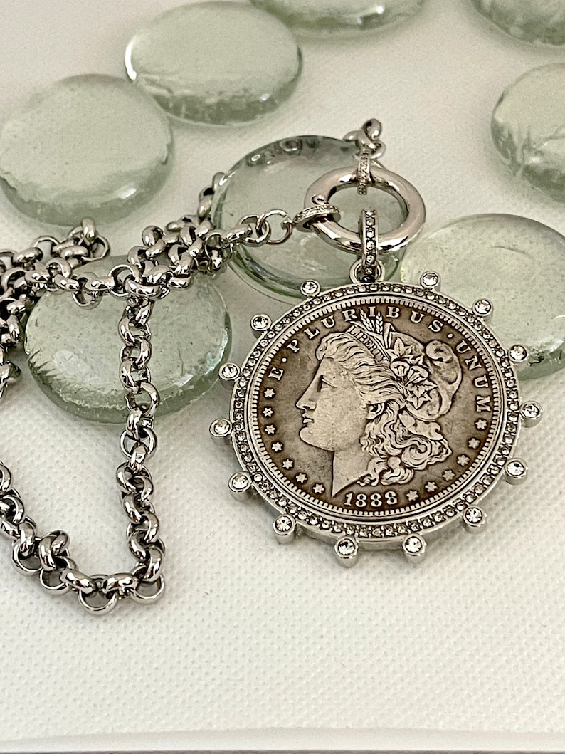 Vintage Coin Pendant Necklace – Art Deco Reproduction, CZ Bezel - Etsy