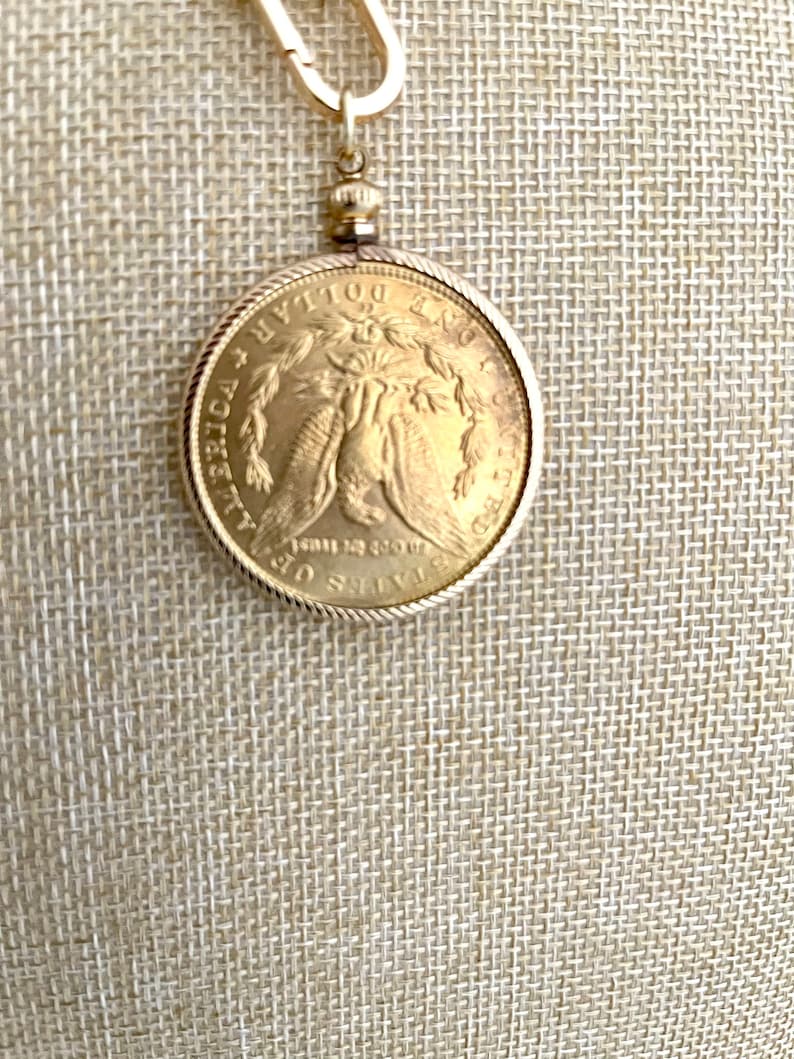 Gold Coin Pendant-paperclip Chain Necklace-shiny Gold - Etsy