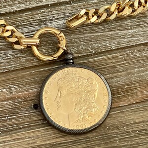Gold Miami Cuban Chain Necklace-gold Reproduction Morgan Dollar Coin ...