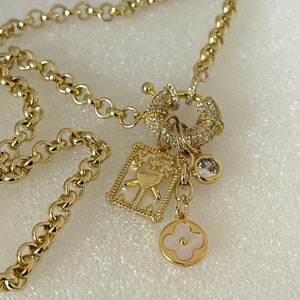 Gold Multiple Charm Necklace-rolo Chain Necklace-cz Mariner Clasp ...