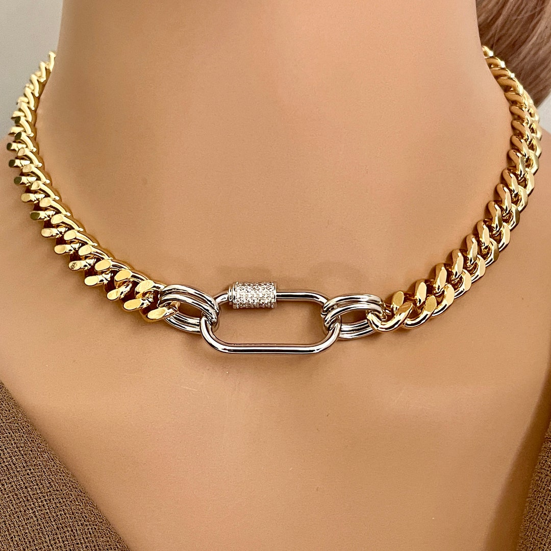 Gold Miami Cuban Chain Necklace-curb Chain-mixed Metal Jewelry-silver ...