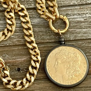 Gold Miami Cuban Chain Necklace-gold Reproduction Morgan Dollar Coin ...
