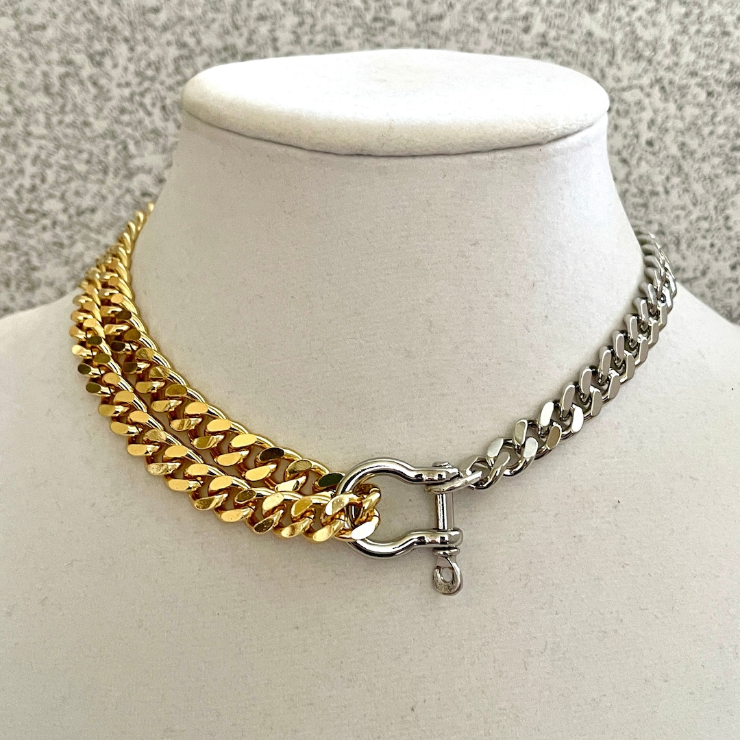 Two-tone Miami Cuban Chain Necklace, Shackle Clasp - Etsy