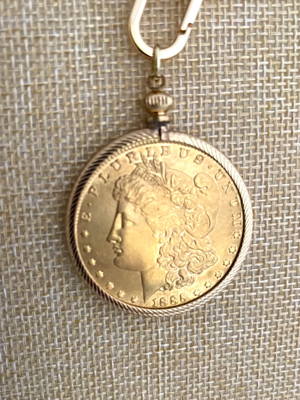 Gold Coin Pendant-paperclip Chain Necklace-shiny Gold - Etsy