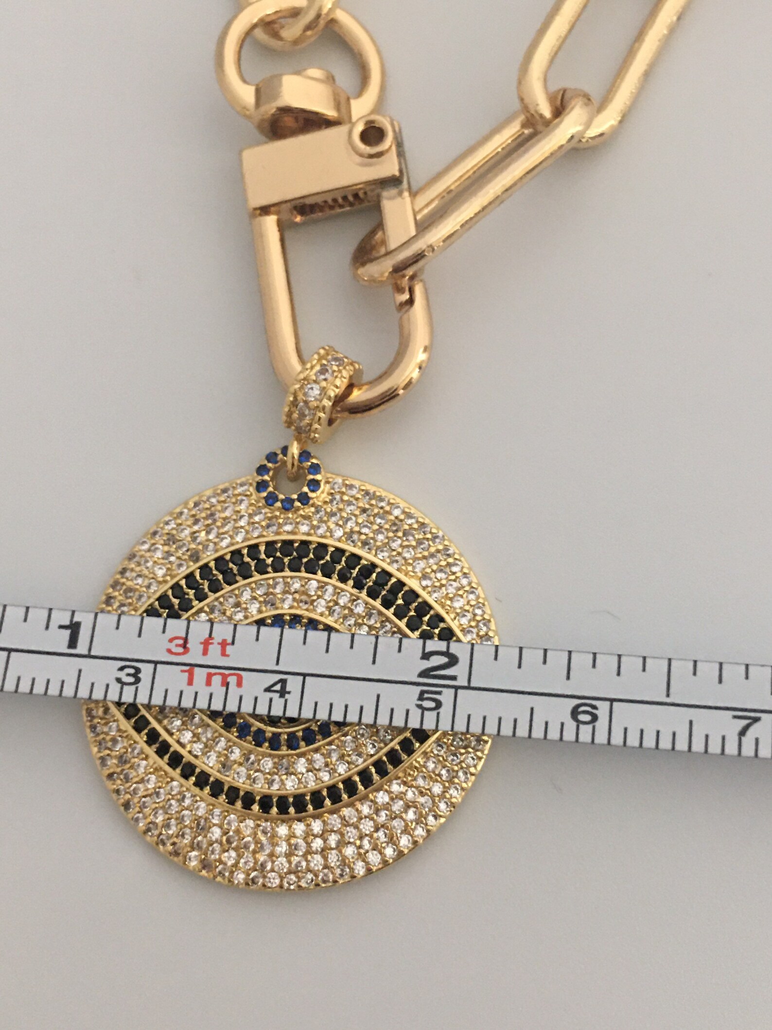 Gold Chain Necklace Carabiner Spring Gate Lock-Pave Evil Eye | Etsy