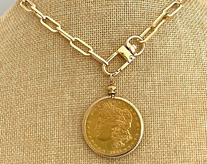 Gold Coin Pendant-paperclip Chain Necklace-shiny Gold Coin-reproduction ...