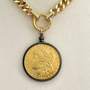 Gold Miami Cuban Chain Necklace-gold Reproduction Morgan Dollar Coin ...