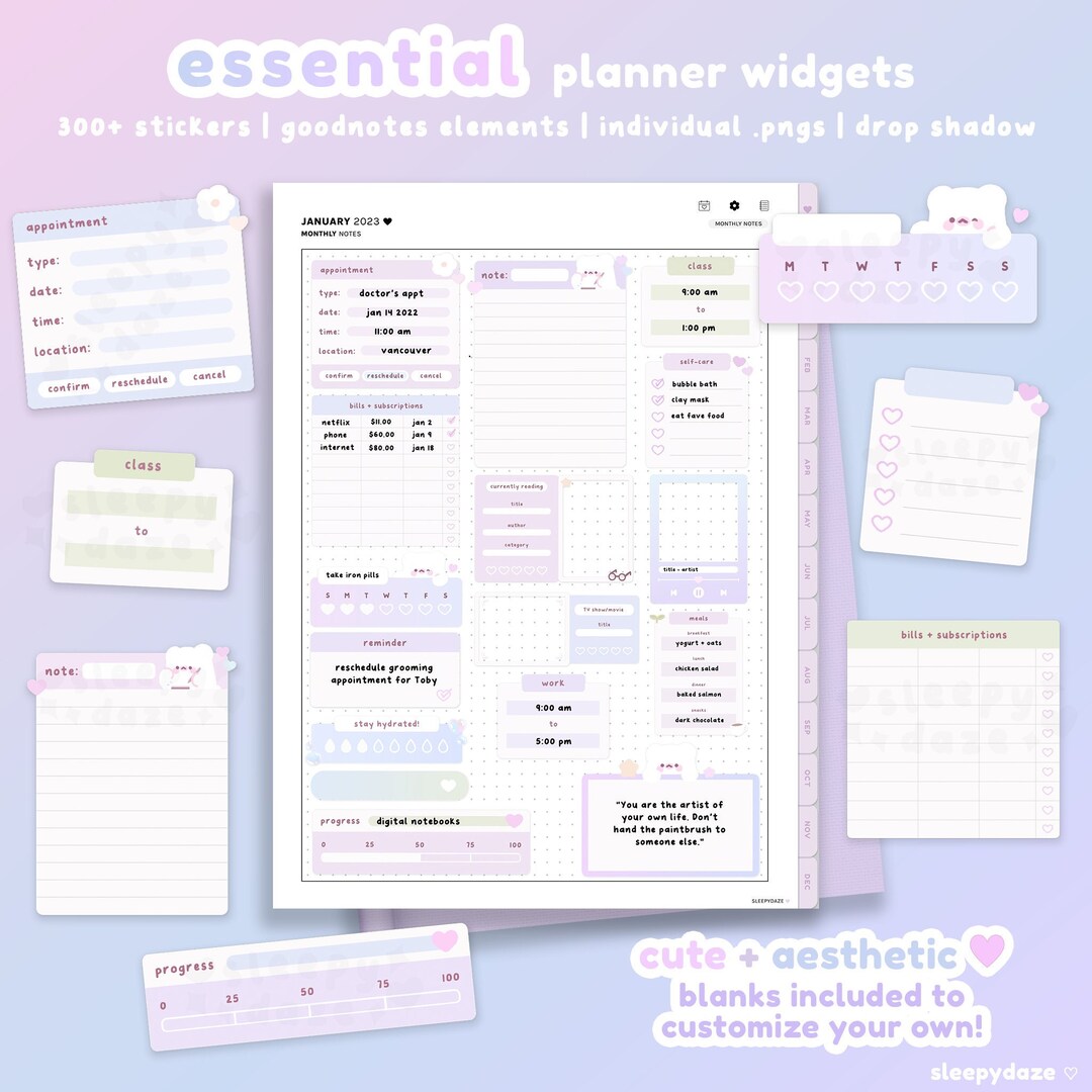 Cute Essential Digital Planner Widget Stickers / Cute Digital Planner ...