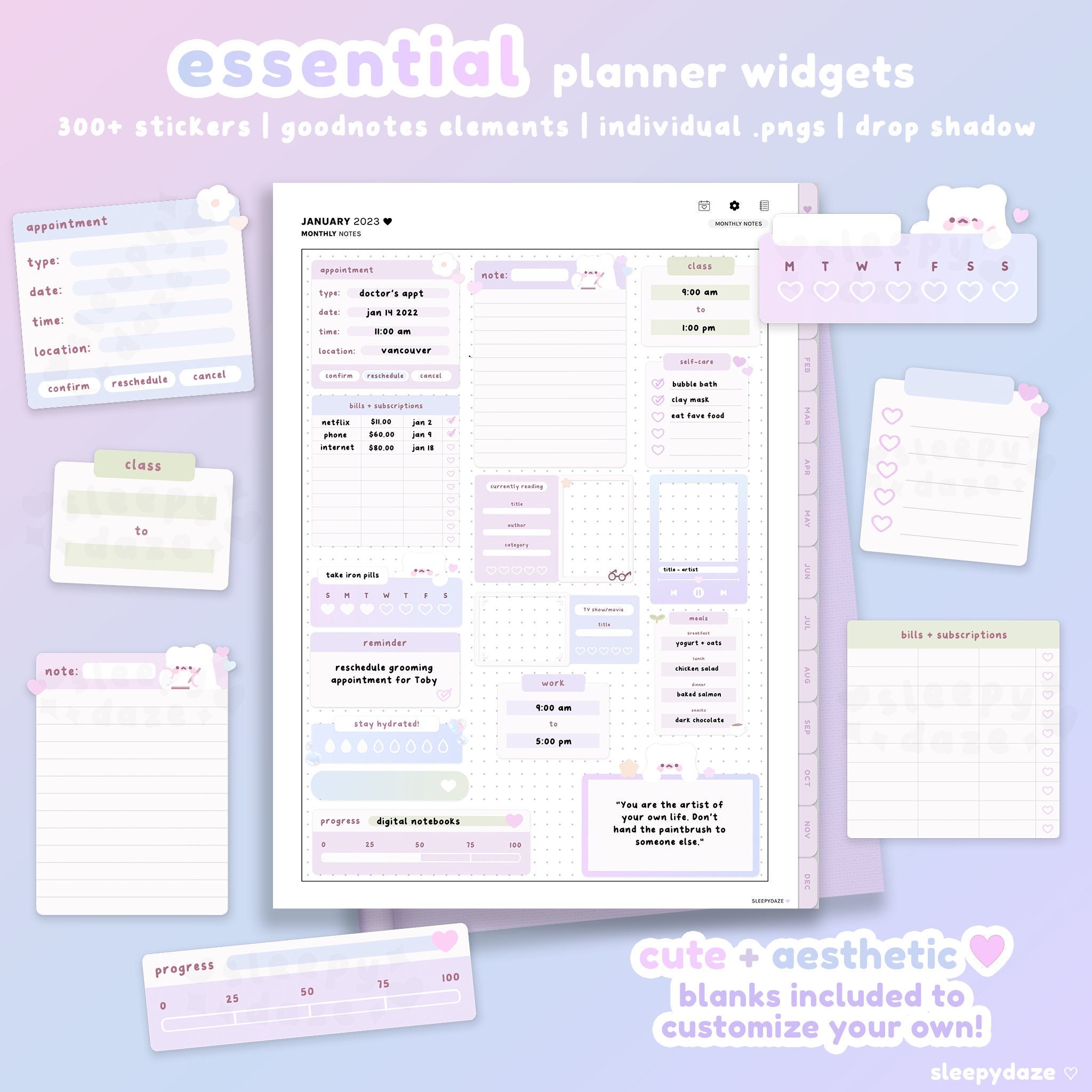 Cute Essential Digital Planner Widget Stickers / Cute Digital - Etsy