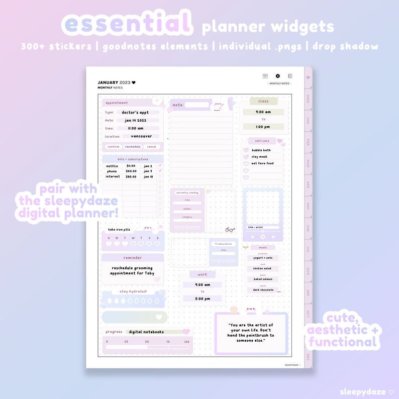 Cute Essential Digital Planner Widget Stickers / Cute Digital - Etsy