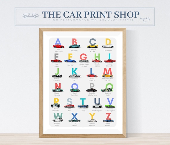 Car Alphabet Print Classic Car Alphabet ABC Vintage Car | Etsy