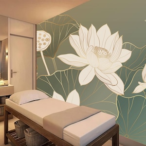 Lotus Flower Peel and Stick Wallpaper - Elegant Spa Wall Mural for ...