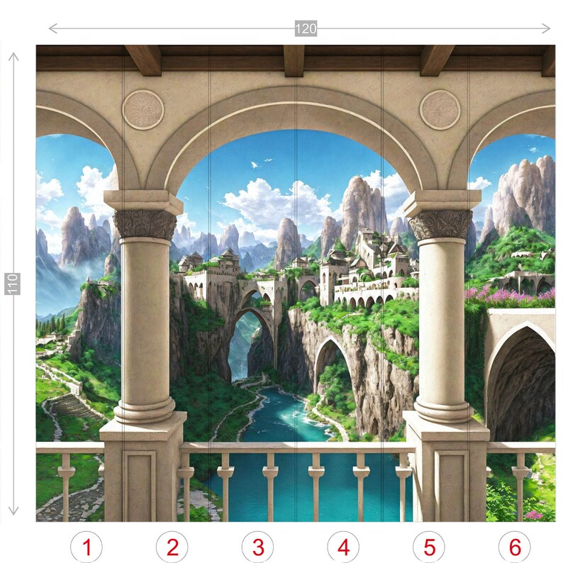 Fantasy Castle Balcony Wallpaper: Mountain Landscape Peel & Stick - Etsy