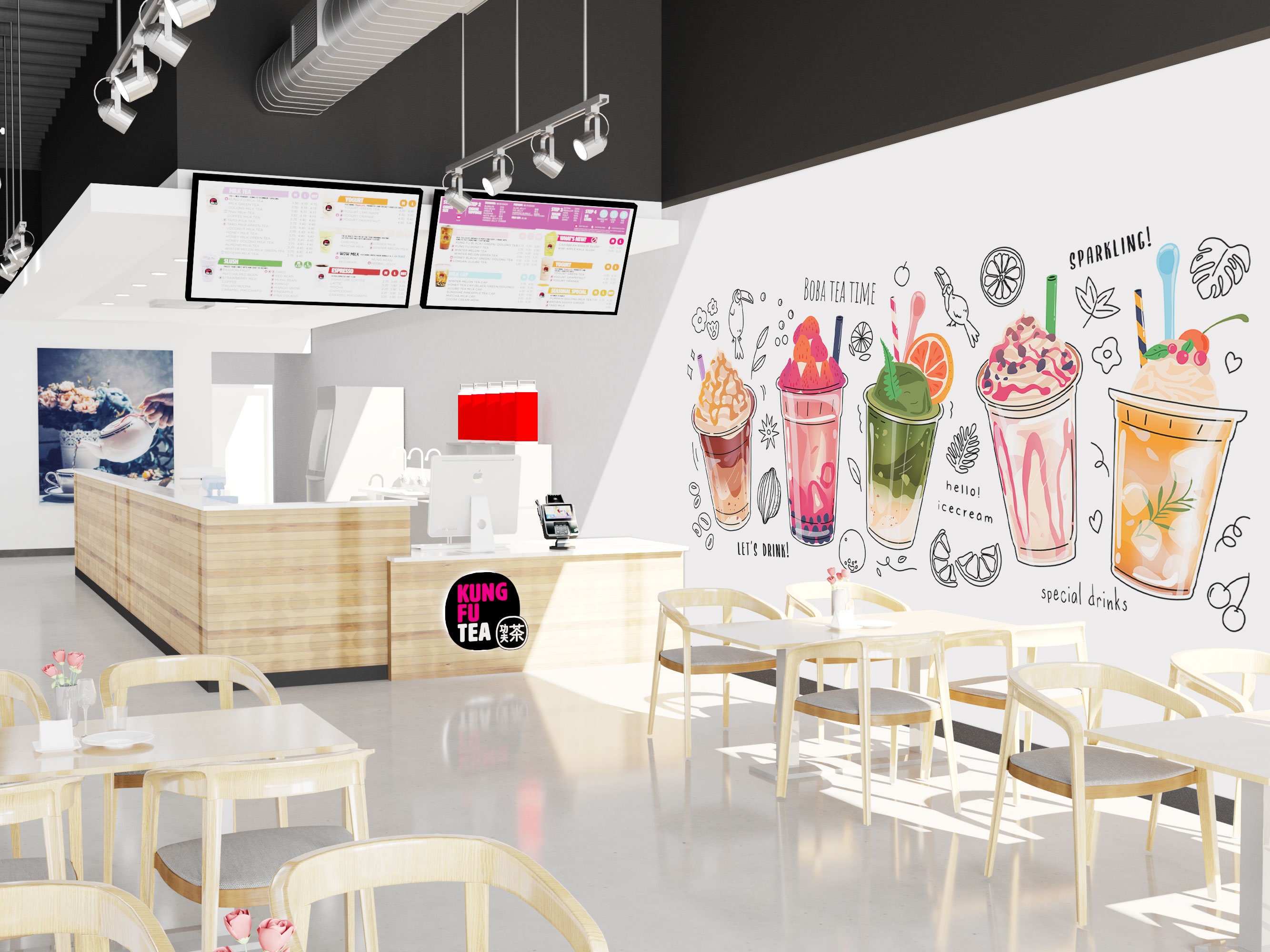 Bubble Tea Delight Wallpaper - Flavorful Décor for Boba Shops - Etsy