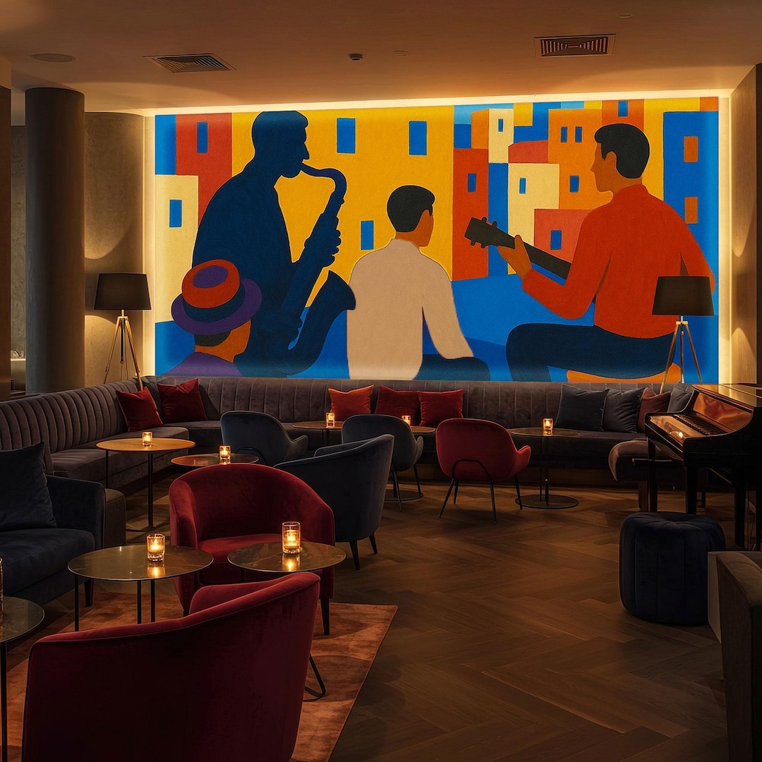 Jazz Band Wall Mural: Colorful Urban Music Art - Removable Wallpaper - Etsy