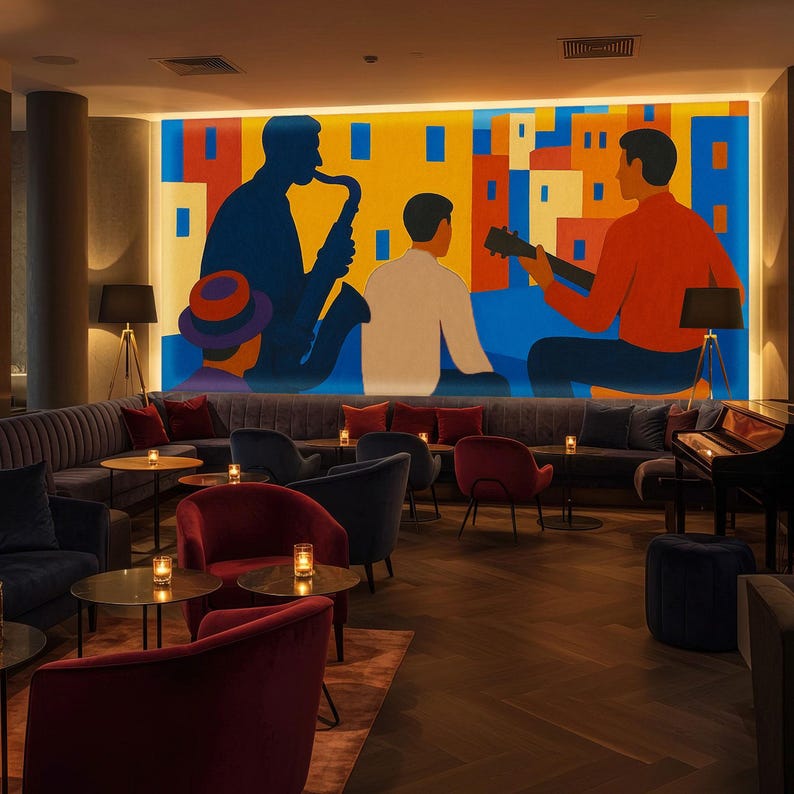 Jazz Band Wall Mural: Colorful Urban Music Art - Removable Wallpaper - Etsy