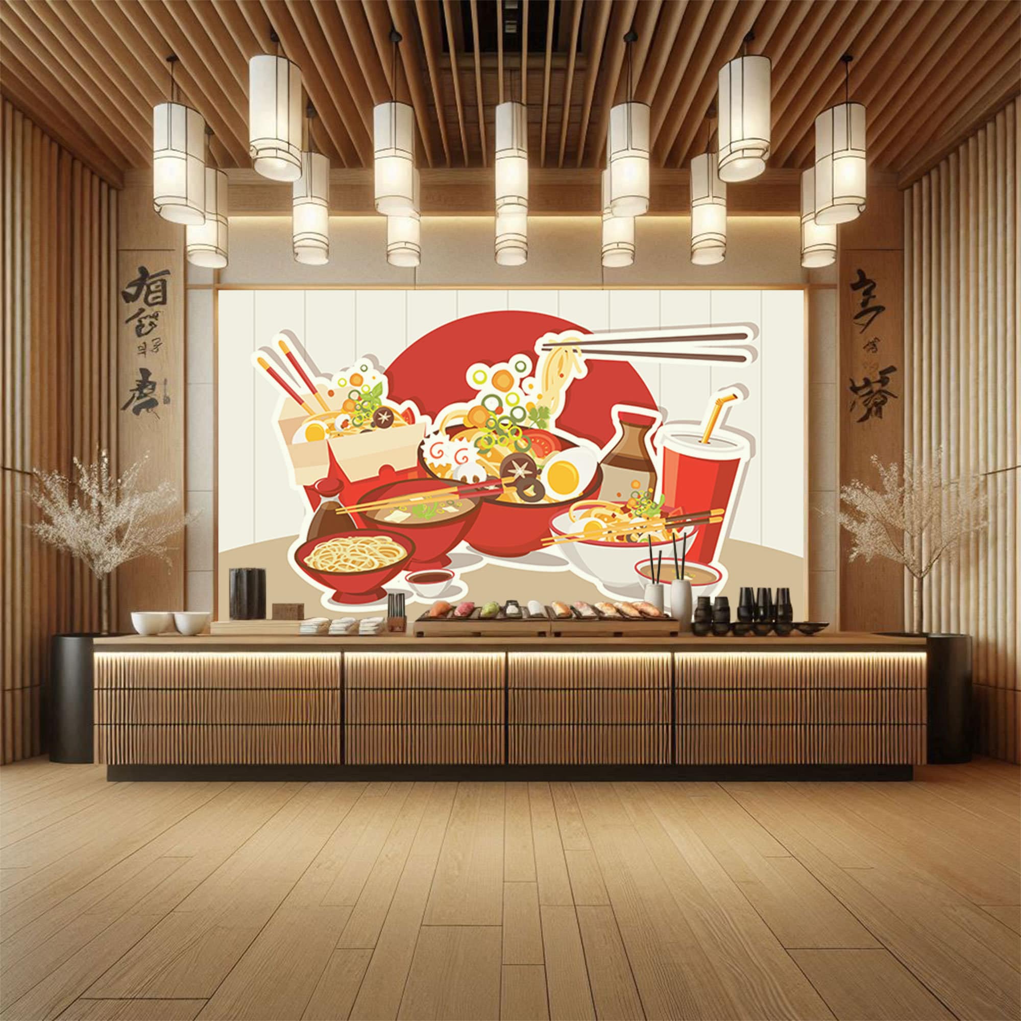 Ramen Vector Peel and Stick Wallpaper: Restaurant Noodle Shop Decor - Etsy