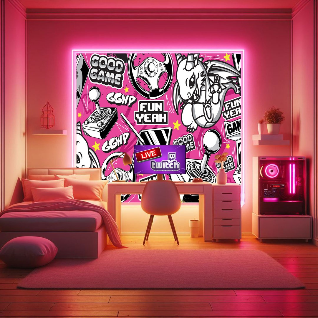 Pink Retro Game Peel & Stick Wallpaper: Fun Gaming Decor - Etsy