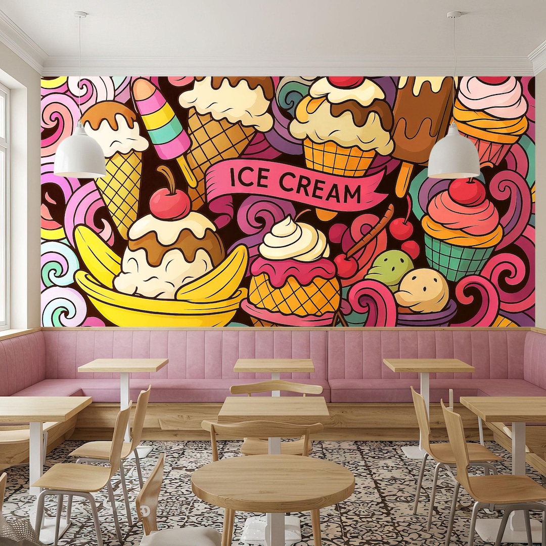 Ice Cream Shop Mural: Fun Pastel Dessert Removable Wallpaper - Etsy