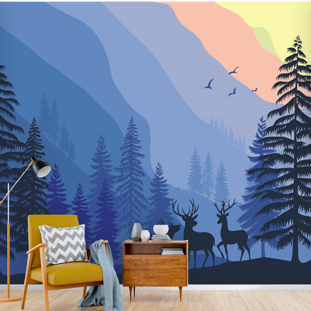 Scenic Mountain Elk Peel and Stick Wallpaper - Nature-inspired Vector ...