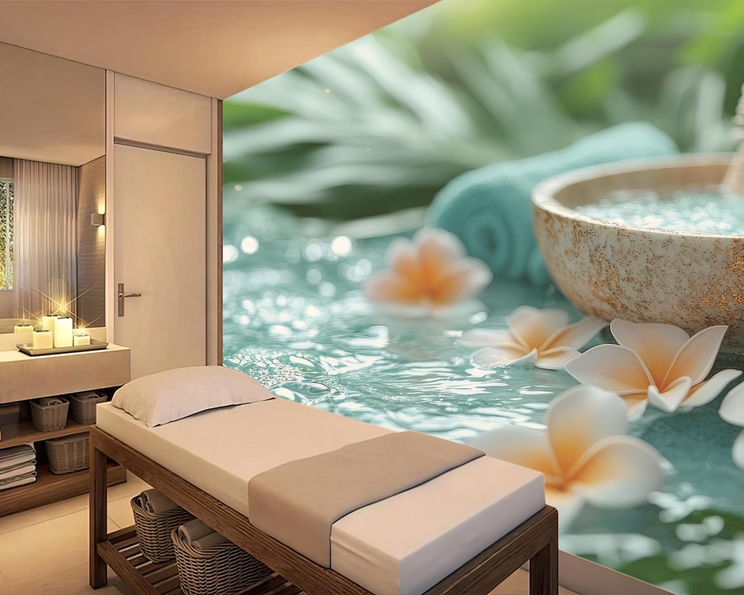 Tropical Spa Peel and Stick Wallpaper: Plumeria Zen Decor Mural - Etsy