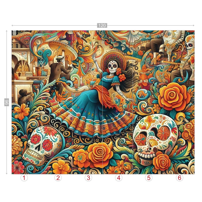 La Catrina Peel and Stick Wallpaper: Mexican Folk Art Mural - Etsy